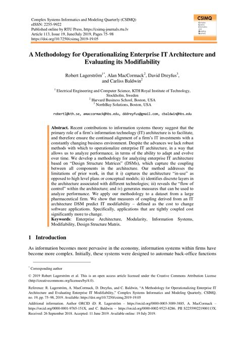 pdf a methodology for operationalizing enterprise it architecture and
