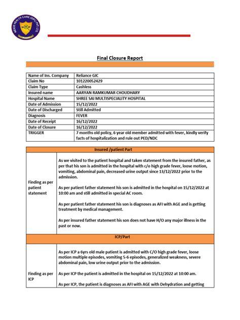 E358f5b6 Final Closure Report 101220052429 Pdf Patient Hospital