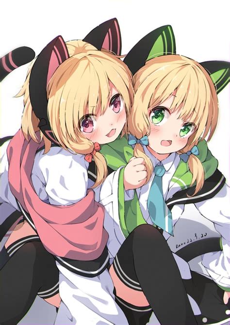 Blue Archive Two Women Fan Art Blonde Cat Tail Saiba Midori Saiba