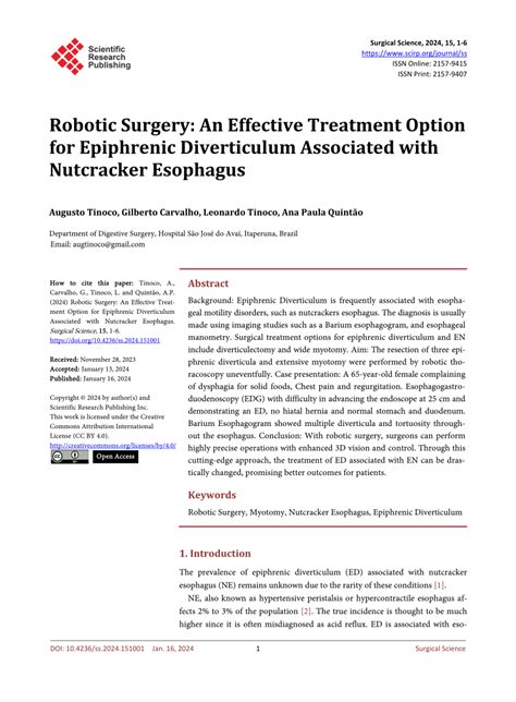 Pdf Robotic Surgery An Effective Treatment Option For Epiphrenic Diverticulum Associated With