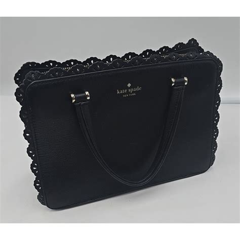 Kate Spade Bags Kate Spade Fordham Court Marielle Black Laser Cut Lace Trim Satchel Purse