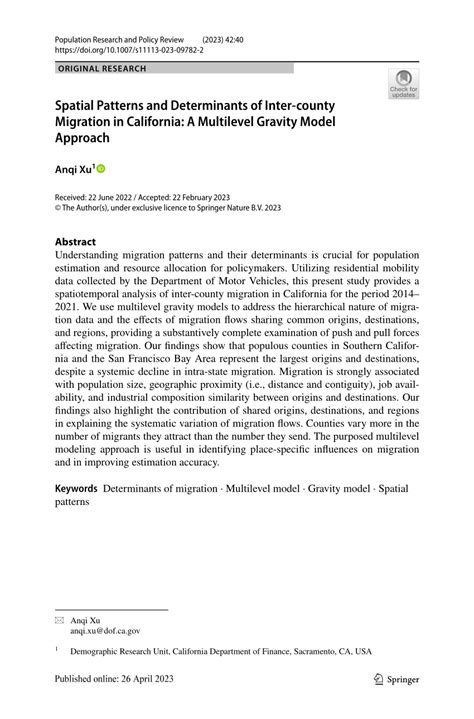 Pdf Spatial Patterns And Determinants Of Inter County Migration In