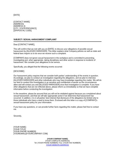 Letter To Sexual Harassment Complainant D640 Pdf Harassment