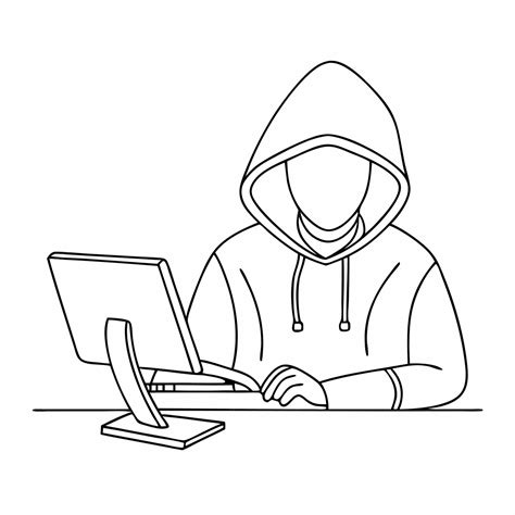 Premium Vector Single Line Drawing Of A Computer Hacker Stereotype In A Line Art Vector