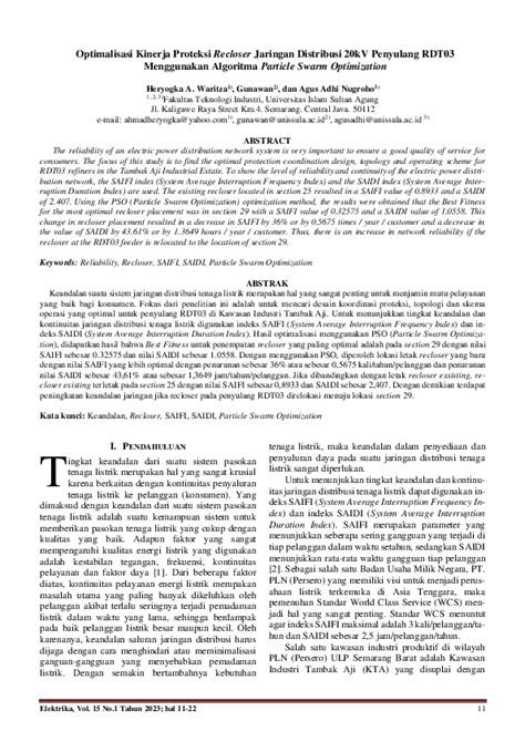 Pdf Optimalisasi Kinerja Proteksi Recloser Jaringan Distribusi 20kv