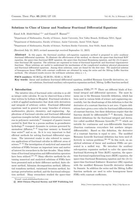 Pdf Solutions To Class Of Linear And Nonlinear Fractional Differential Equations