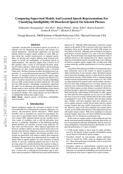 PDF Comparing Supervised Models And Learned Speech Representations For Classifying