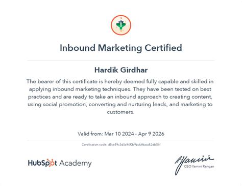 Hardik Girdhar On Linkedin Hubspot Academy Inbound Marketing Certification