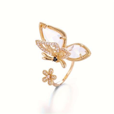 Cute Cuff Ring Trendy Butterfly Flower Design Paved Shining Temu United Kingdom