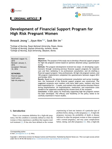 Pdf Development Of Financial Support Program For High Risk Pregnant Women