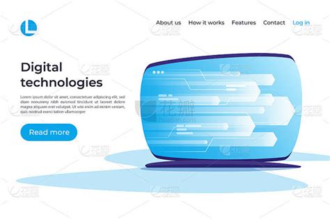 数字信息技术、网络、数据处理矢量概念。着陆页模板。