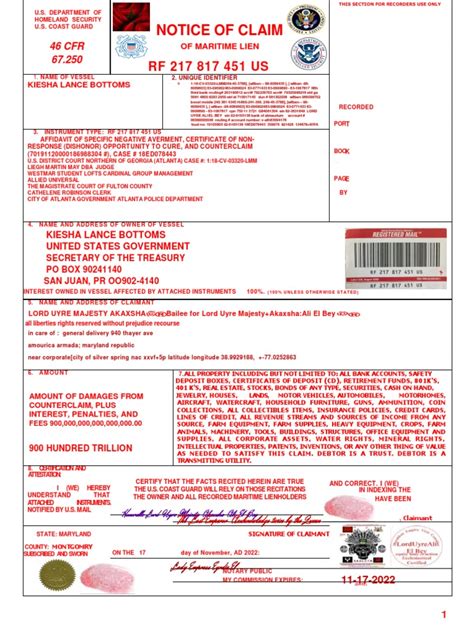 Maritime Lien Notice Of Claim Kiesha Lance Bottoms Punishment Is Coming