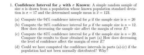 Solved 1 Confidence Interval For μ With σ Known A Simple