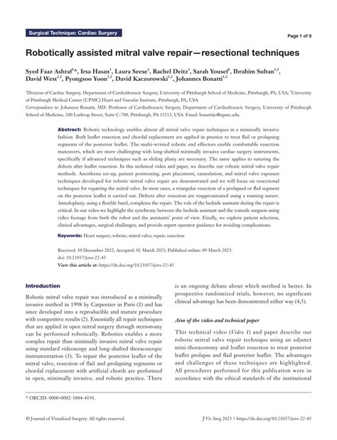 Pdf Robotically Assisted Mitral Valve Repair—resectional Techniques