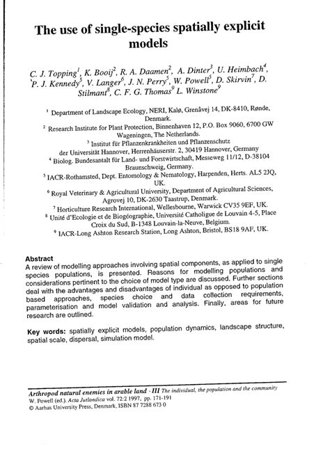 Pdf The Use Of Single Species Spatially Explicit Models