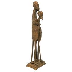 Modernist Bronze African Statues Of Father And Sons Etruscan Style At