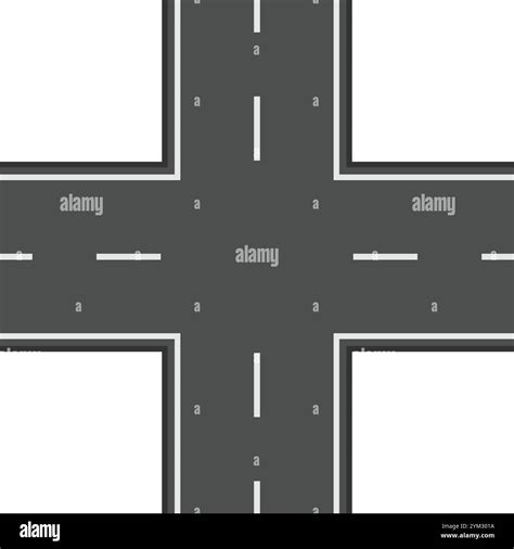 Crossroads Dividing Four Roads With White Stripes Marking Lanes Creating A Cross Shape