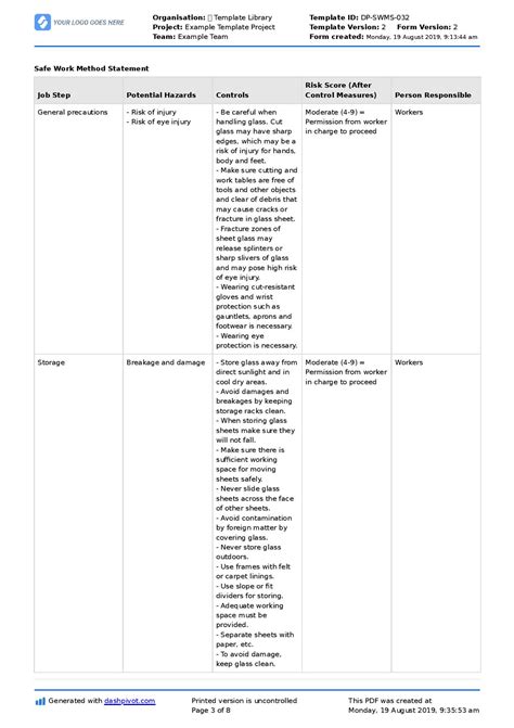 Glazing Safe Work Method Statement Free And Editable Swms