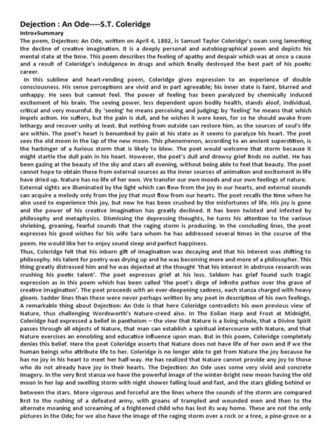 Dejection An Ode St Coleridge Introsummary Pdf
