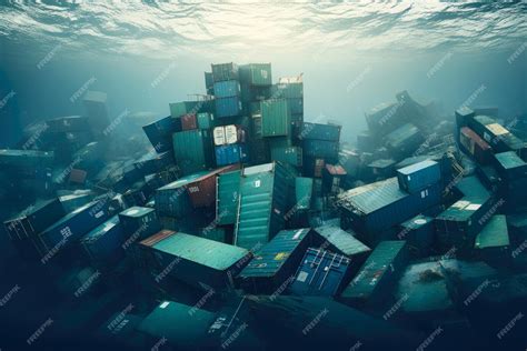 Seafloor Graveyard Sunken Shipping Containers Premium Ai Generated Image