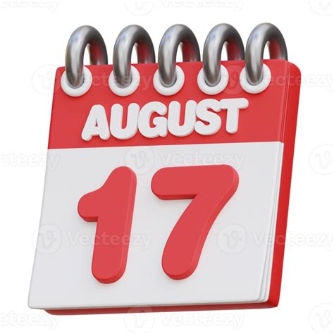 17 August Calendar 3d Icon Illustrations 28753800 Png