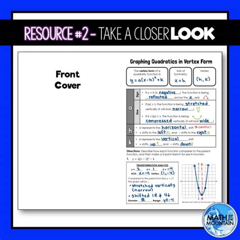 Graphing Quadratics In Vertex Form By Transformations Notes Tpt