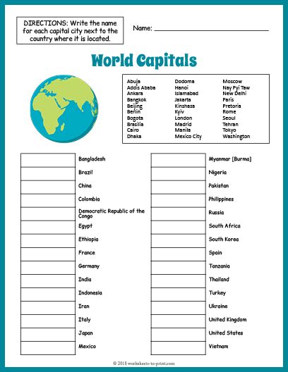 Free World Geography Worksheet Download Free World Geography Worksheet