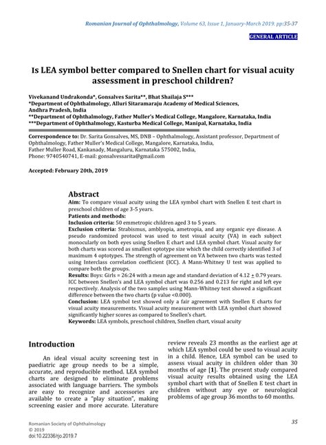 Pdf Is Lea Symbol Better Compared To Snellen Chart For Visual Acuity