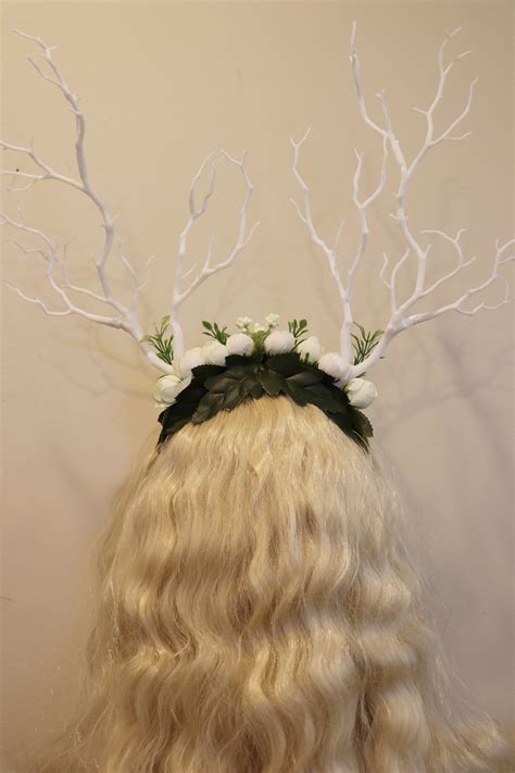 White Branch Horn Demon Nymph Horn Headdress Antlers White Rose Flowers