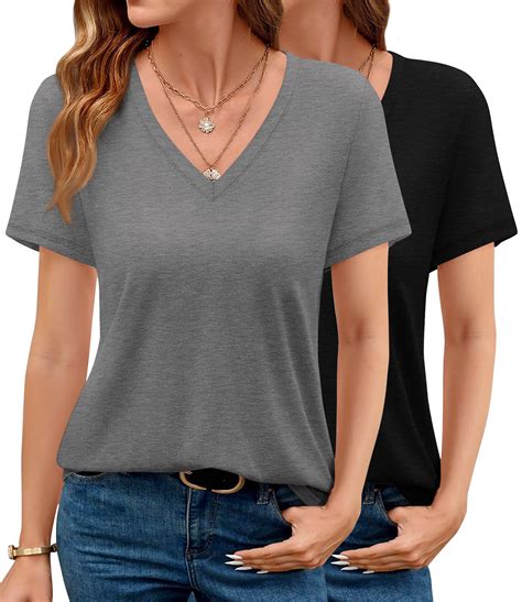 Moshu 2 Pack Womens T Shirts V Neck Casual Tops Short Sleeve Comfort