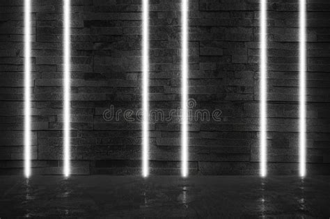 Modern Industrial Interior With Vertical Neon Lights And Textured Wall Stock Illustration