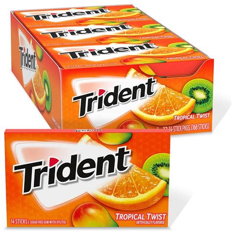 Trident Gum Tropical Twist Flavour Sugar Free Gum 14 Sticks Pack Of