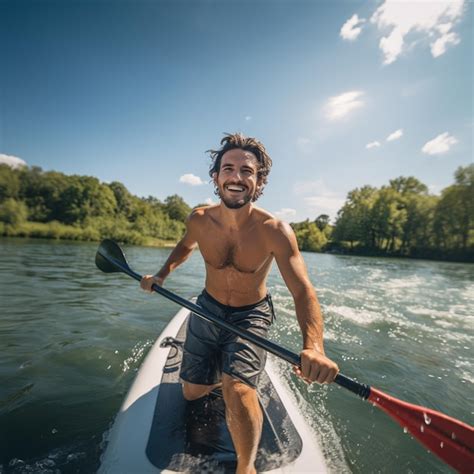 Premium Photo A Man Is Rowing A Kayak With A Beard And A Shirtless Shirt