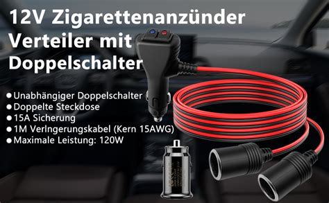 Hoembpn Zigarettenanzünder Verteiler Adapter Buchse 1 Bis 2 Kfz Auto