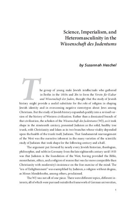 Pdf Susannah Heschel “science Imperialism And Heteromasculinity In The Wissenschaft Des