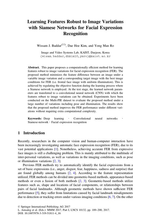 Pdf Learning Features Robust To Image Variations With Siamese Networks For Facial Expression