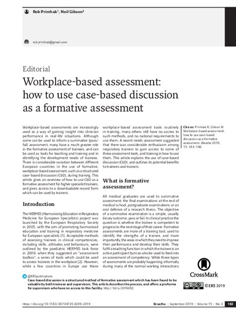 Pdf Workplace Based Assessment How To Use Case Based Discussion As A