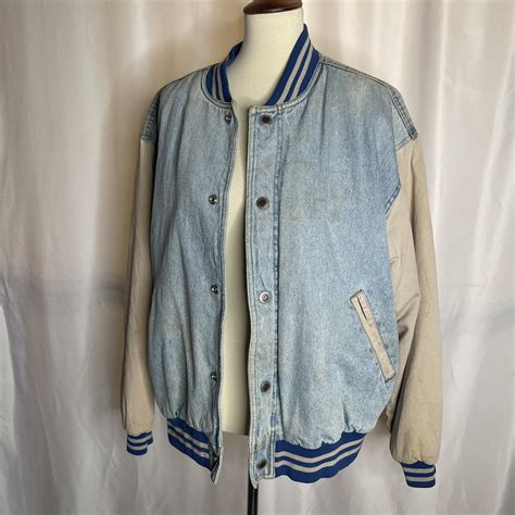 90s Thrashed Denim Bomber Jacket Size Medium Depop