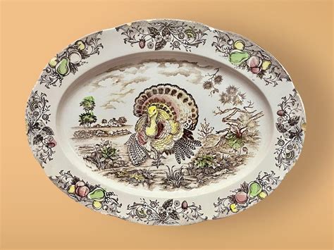 Large Vintage Turkey Platter 185” Thanksgiving Ceramic Serving Dish