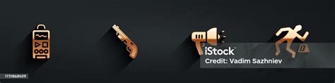 Set Dictaphone Police Shotgun Megaphone And Crime Scene Icon With Long