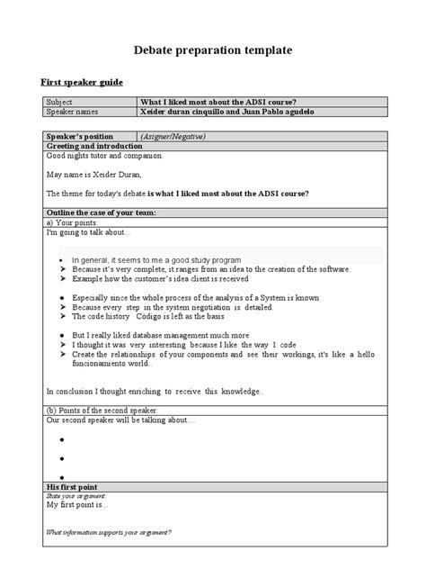 Debate Preparation Template Ofical Inglis Pdf Argument Epistemology