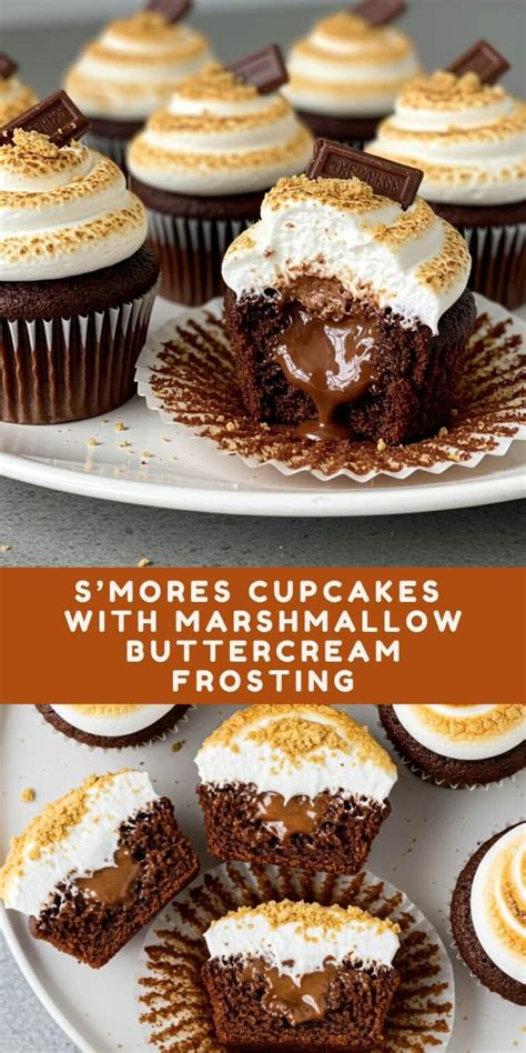 Smores Cupcakes With Marshmallow Buttercream Frosting