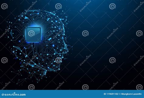 Head And Computer Chip Form Lines Triangles And Particle Style Design