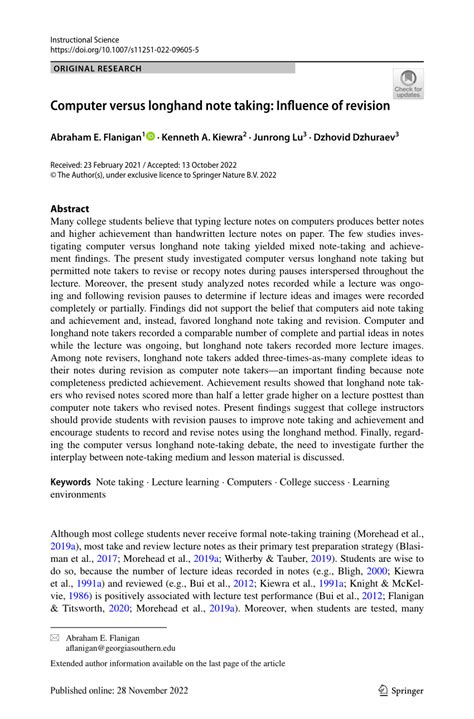 Pdf Computer Versus Longhand Note Taking Influence Of Revision