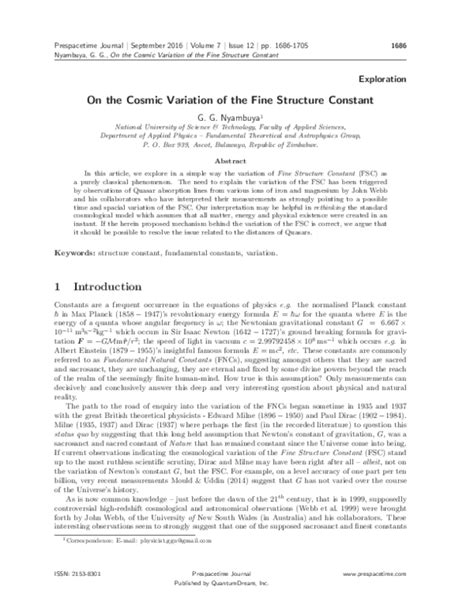 Pdf On The Cosmic Variation Of The Fine Structure Constant