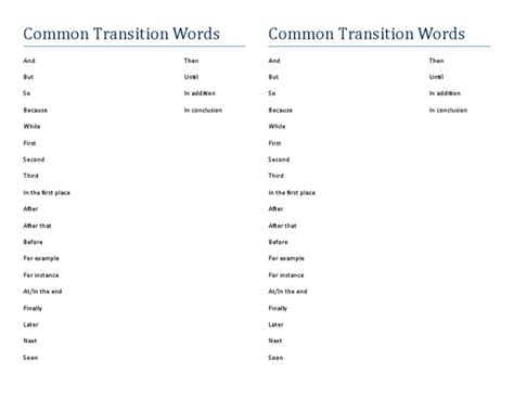 Common Transition Words Pdf