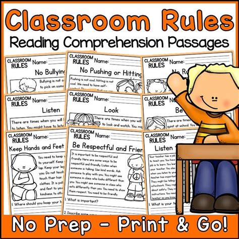 Classroom Rules Reading Comprehension Passages And Questions Back To School Science Printable