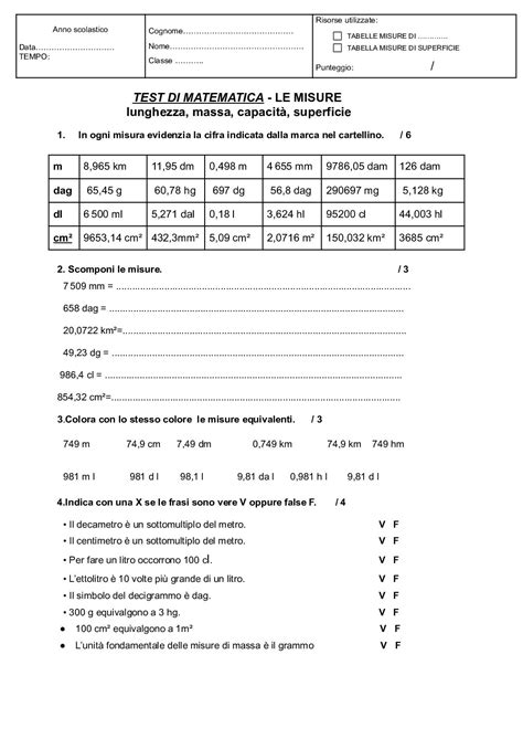 Le Misure Test Di Matematica Classe 5 Cn Autovalutazione • Edudoro
