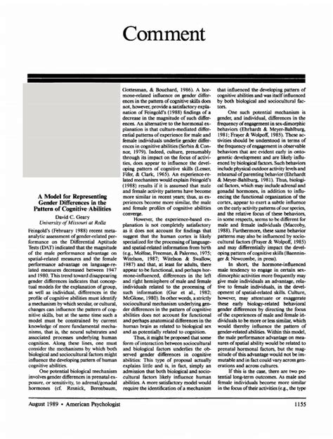 Pdf A Model For Representing Gender Differences In The Pattern Of Cognitive Abilities