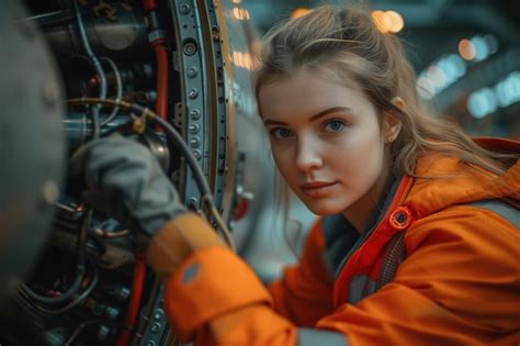 Young Female Aviation Technician At Work Premium Ai Generated Image